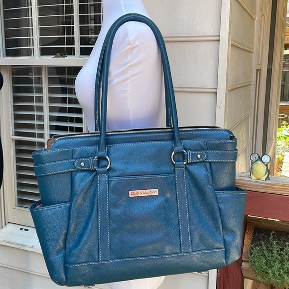 Clark & Mayfield | Bags | Euc Clark Mayfield Hawthorne Blue Leather Laptop Handbag | Poshmark